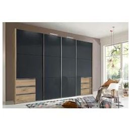 Schwebet&uuml;renschrank wimex "Level by fresh to go", grau (plankeneichefarben, grauglas), B:300cm H:216cm, Schr&auml;nke, Schwebet&uuml;renschrank, mit Glast&uuml;ren und Synchron&ouml;ffnung
