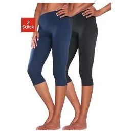 Caprileggings Vivance ACTIVE, Damen, Gr. 52/54, N-Gr, blau (1x marine, 1x schwarz), Single Jersey, Obermaterial: 95% Baumwolle, 5% Elasthan, unifarben, Basic, eng 3/4-L&auml;nge, Hosen, mit Gummibund, Loungewear