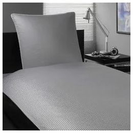 Bettw&auml;sche Elegante "Hamburger Streifen", grau (grau, wei&szlig;), B/L: 155cm x 220cm, 1 Stk., 1 Stk., Mako-Satin, B/L: 80cm x 80cm, 2 Stk., Mako-Satin, Obermaterial: 100% Baumwolle, Bettw&auml;sche, Bettw&auml;sche, angenehmes Hautgef&uuml;hl