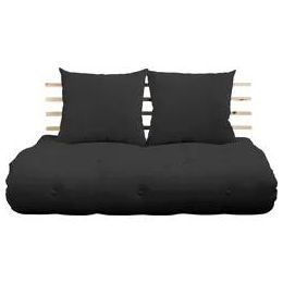 Schlafsofa KARUP DESIGN "Shinsano, futonstil, R&uuml;ckenrahmen und zweiteiligem Kissenset", grau (dunkelgrau), B:140cm, Sofas, Schlafsofa, aus massivem Kiefernholz, faltbarer Matratze, multifunktional, Scandi