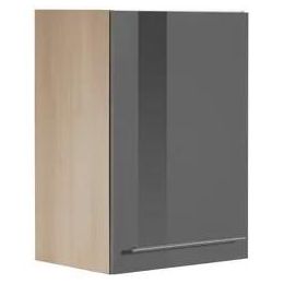 H&auml;ngeschrank Optifit "Bern", grau (grau hochglanz, akaziefarben), B:50cm H:70,4cm T:34,9cm, Schr&auml;nke, H&auml;ngeschrank, Breite 50 cm, 70 cm hoch, mit 1 T&uuml;r, mit Metallgriff