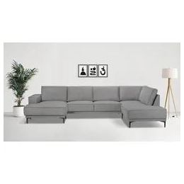 Wohnlandschaft OTTO HOME "XXL Sofa Oland, Struktur, Flachgewebe, Luxus-Microfaser, Boucle", grau, B:345cm H:85cm T:210cm, 100% Polyester, Sofas, Wohnlandschaft, U-Form, 345 cm, Wellenunterfederung, Skandi-Design, Metallf&uuml;&szlig;e