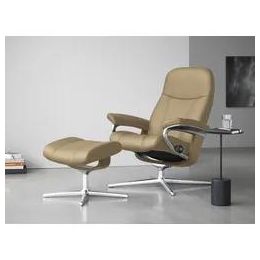 Relaxsessel stressless "Consul", beige (sand paloma), B:82cm H:102cm T:72cm, Leder PALOMA: PALOMA ist ein durchgef&auml;rbtes Semianilin-M&ouml;belleder mit nat&uuml;rlicher Narbung., Sessel, Relaxsessel, mit Hocker, mit Cross Base, Gr&ouml;&szlig;e S, M & L, Holzakzent Eiche