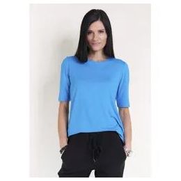 T-Shirt Seidel Moden, Damen, Gr. 52, blau (t&uuml;rkis), Jersey, Obermaterial: 96% Viskose, 4% Elasthan, unifarben, Basic, figurumspielend h&uuml;ftlang, Rundhals, abgesteppte Kante, Shirts T-Shirt, mit Rundhalsausschnitt, MADE IN GERMANY