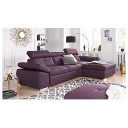 Ecksofa exxpo - SOFA FASHION "Spring, super bequem, mit Armteil- und Kopfteilfunktion", lila (hortensia), B:284cm H:81cm T:181cm, Luxus-Microfaser (100% Polyester);Struktur (100% Polyester);NaturLEDER (echtes Rindsleder) in Sitz und R&uuml;cken. Korpus in passendem Kunstleder SOFTLUX bezogen, Sofas, Ecksofa, L-Form, wahlweise mit Bettfunktion und Bettkasten