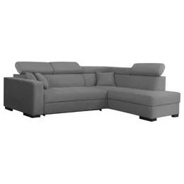 Ecksofa Home Affaire "Tulio L-Form", grau (ash), B:267cm H:95cm T:198cm, Struktur fein (100% Polyester);Struktur (100% Polyester);Samtstruktur (100% Polyester), Sofas, Ecksofa, wahlweise mit Bettfunktion und Bettkasten, incl. 3 Zierkissen