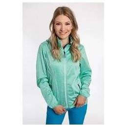 Softshelljacke DEPROC ACTIVE "JOSEPHIN PEAK WOMEN", Damen, Gr. 44L, blau (t&uuml;rkis), 100% Polyester, tailliert, gerader Abschluss mit Windstopper,mit verstellbarem Klettverschluss, Jacken Sportbekleidung Outdoorbekleidung Softshelljacke &Uuml;bergangsjacke, mit abnehmbarer Kapuze
