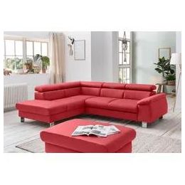 Ecksofa COTTA "Komaris L-Form, B: 249 cm", rot, B:249cm H:72cm T:100cm, Microfaser PRIMABELLE (100% Polyester);Kunstleder SOFTLUX;Feinstruktur (100% Polyester);Kunstleder SOFTLUX/Struktur (100% Polyester);NaturLEDER, Sofas, Ecksofa, mit Kopfteilverstellung, optional Bettfunktion, Bettkasten & Licht