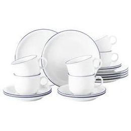 Kaffeeservice Seltmann Weiden "Geschirr-Set, Service Compact Blaurand", wei&szlig; (wei&szlig;, blau), 18 Stk., Porzellan, Geschirr-Sets, Kaffeeservice, Teller, Tassen, Untertassen, Made in Germany, 18 Teile, f&uuml;r 6 Personen