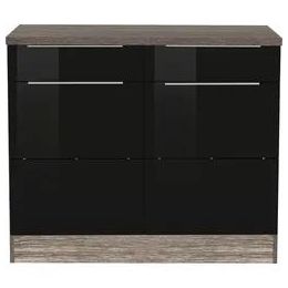 Unterschrank KOCHSTATION "KS-Brindisi", schwarz (schwarz hochglanz, eiche vintage), B:100cm H:85cm T:60cm, Holzwerkstoff, MDF, Schr&auml;nke, Unterschrank, 100 cm breit, viel Stauraum
