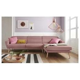 Ecksofa OTTO HOME "Bille L-Form", rosa (ros&eacute;), B:302cm H:86cm T:178cm, Samtoptik (100% Polyester);Luxus-Microfaser weich (100% Polyester);Struktur (100% Polyester);Struktur fein (100% Polyester), Sofas, Ecksofa, mit Naht im R&uuml;ckenkissen und Beinen aus Eichenholz