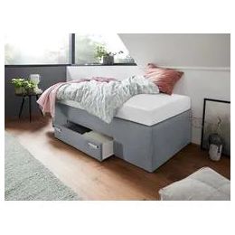 Boxspringbett, grau, B:90cm L:200cm, Bezug Bett: Feinstrukturstoff (77% Polyester, 23%Viskose) oder Microfaser (100% Polyester);Bonnellfederkernmatratze: 100%Polyester;Kaltschaummatratze: 100% Polyester, Bezug abnehm- und waschbar bis 60C, Westfalia Schlafkomfort, Komplettbetten, Boxspringbett, mit integrierter Schublade, frei im Raum stellbar