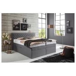 Boxspringbett, grau, B:196cm L:210cm, Box und Kopfteil: Strukturstoff (77% Polyester, 23% Viskose);Bezug der Obermatratze: 100% Polyester, Westfalia Schlafkomfort, Komplettbetten, Boxspringbett, wahlweise mit Bettkasten