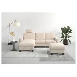Ecksofa Home Affaire "Summer L-Form", beige (creme), B:249cm H:91cm T:164cm, 100% Polyester, Sofas, Ecksofa, mit Recamiere, mit oder ohne Bettfunktion und Bettkasten, Cord-Bezug