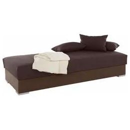 Polsterliege Hapo, braun (dunkelbraun strukturstoff, braun microvelours), Liegefl&auml;che B/L: 90cm x 200cm, H3, Bonnell-Federkernmatratze, Komplettbetten, mit Bettkasten