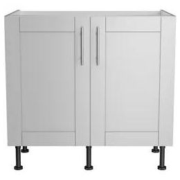 Sp&uuml;lenschrank KOCHSTATION "KS-Ahus", grau (hellgrau matt, wildeiche nachbildung), B:90cm H:87cm T:58,4cm, Schr&auml;nke, Sp&uuml;lenschrank, Breite 90 cm