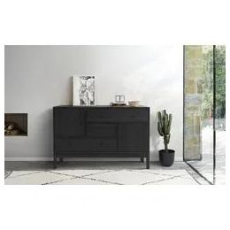 Sideboard WOODMAN, schwarz, B:120cm H:79cm T:45cm, Furnier, Holzwerkstoff, Massivholz, Sideboards, Sideboard, Kommode im skandinavischen Design, Breite 120 cm, FSC