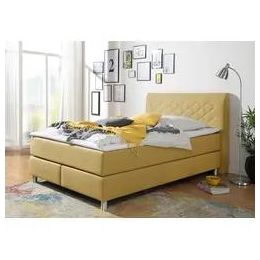 Boxspringbett Home Affaire "Parla", gelb (curry), L:218cm, 100% Polyester, Komplettbetten, Boxspringbett, incl. Topper, 4 Farben in 4 Breiten, 2 H&auml;rtegraden, 3 Matratzenarten