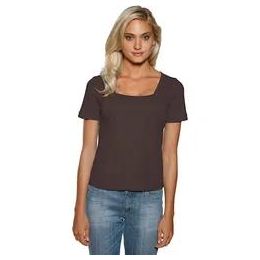 Kurzarmshirt Heine "Carr&eacute;-Shirt", Damen, Gr. 44, braun (schokobraun), 100% Baumwolle, unifarben, eckiger Ausschnitt, Shirts