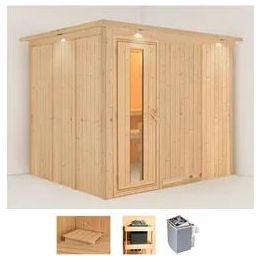 Sauna Karibu "Gitte", beige (naturbelassen), Saunaofen, integrierte Steuerung, 9 kW, Saunen, Ofen 9 kW integr. Strg
