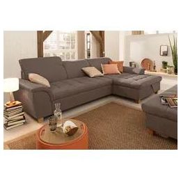 Ecksofa Home Affaire "Lyla fester Sitzkomfort, bequeme Armlehnen, Breite 279cm, L-Form", braun (dunkelbraun), B:279cm H:81cm T:170cm, Sofas, Ecksofa, mit Recamiere, wahlweise mit R&uuml;ckenfunktion und zus&auml;tzlich mit Bett