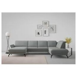 Sit & More Wohnlandschaft SIT & MORE "Fashion U-Form", schwarz, B:338cm H:84cm T:207cm, Sofas, Wohnlandschaft, wahlweise mit Kopfteilverstellung, Vorziehsitz, motorisch, Metallf&uuml;&szlig;e