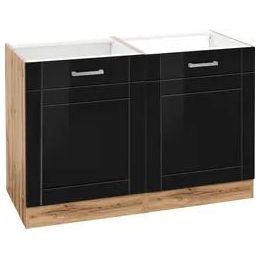 Sp&uuml;lenschrank KOCHSTATION "KS-Tinnum", schwarz, B:120cm H:82cm T:60cm, Holzwerkstoff, Schr&auml;nke, Sp&uuml;lenschrank, 120 cm breit, MDF-Fronten, Metallgriffe, inklusive Einbausp&uuml;le