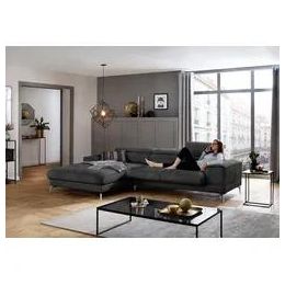Ecksofa W.Schillig "piedroo, Designsofa mit tollem Sitzkomfort, bequem und elegant, L-Form", grau (anthrazit s37), B:303cm H:70cm T:193cm, Stoff S37 (100% Polyester): Luxus-Microfaser in Lederoptik, Sofas, Ecksofa, Kopfteilverstellung, wahlweise mit Sitztiefenverstellung, Breite 303cm