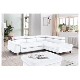Ecksofa COTTA "Komaris L-Form, B: 249 cm", wei&szlig;, B:249cm H:72cm T:100cm, Microfaser PRIMABELLE (100% Polyester);Kunstleder SOFTLUX;Feinstruktur (100% Polyester);Kunstleder SOFTLUX/Struktur (100% Polyester);NaturLEDER, Sofas, Ecksofa, mit Kopfteilverstellung, optional Bettfunktion, Bettkasten & Licht