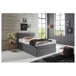 Boxspringbett, grau, B:156cm L:210cm, Box und Kopfteil: Strukturstoff (77% Polyester, 23% Viskose);Bezug der Obermatratze: 100% Polyester, Westfalia Schlafkomfort, Komplettbetten, Boxspringbett, wahlweise mit Bettkasten