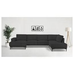 Wohnlandschaft OTTO HOME "XXL Sofa Oland, Struktur, Flachgewebe, Luxus-Microfaser, Boucle", grau (anthrazit), B:345cm H:85cm T:210cm, 100% Polyester, Sofas, Wohnlandschaft, U-Form, 345 cm, Wellenunterfederung, Skandi-Design, Metallf&uuml;&szlig;e