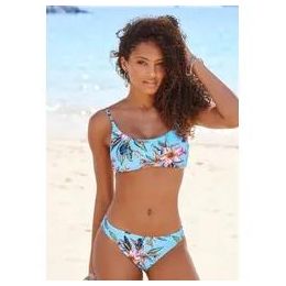 Bustier-Bikini-Top Lascana "Malia", Damen, Gr. 32, N-Gr, blau (hellblau, bedruckt), Microfaser, Microfaser, Polyamid, bedruckt, floral, Bikini-Oberteile, mit tropischem Print