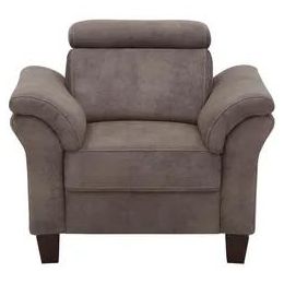 Sessel Home Affaire "Arngast", grau (grau, beige), B:101cm H:84cm T:93cm, Luxus-Microfaser (100% Polyester);Luxus-Microfaser Lederoptik (100% Polyester), ;Struktur fein (100% Polyester), Sessel, Sessel, Inclusive Kopfteilverstellung und Federkern