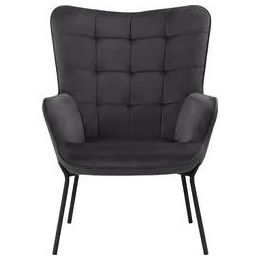 Loungesessel OTTO HOME "Luukas, Ohrensessel mit Metallbeinen", schwarz (anthrazit, schwarz), B:73cm H:99cm T:80cm, Sessel, Stoff recyceltes Polyester, Sitz und R&uuml;cken gepolstert, Sitzh&ouml;he 46 cm