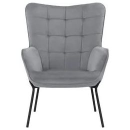 Loungesessel OTTO HOME "Luukas, Ohrensessel mit Metallbeinen", schwarz (hellgrau, schwarz), B:73cm H:99cm T:80cm, Sessel, Stoff recyceltes Polyester, Sitz und R&uuml;cken gepolstert, Sitzh&ouml;he 46 cm