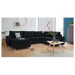Wohnlandschaft Collection AB "Paris U-Form, B: 310 cm", schwarz, B:310cm T:212cm, Samtoptik (100% Polyester), Sofas, Wohnlandschaft, 1 Zierkissen & Federkern, optional Bettfunktion & Bettkasten