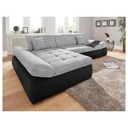 Ecksofa DOMO collection "PB Moric wahlweise mit Bettfunktion + Armteilverstellung, L-Form", silber (schwarz, silber), B:300cm H:80cm T:172cm, Kunstleder SOFTLUX / Struktur (90% Polyester, 10% Polyacryl);Zierkissen: Struktur (90% Polyester, 10% Polyacryl);Microfaser PRIMABELLE (100% Polyester) / Struktur (90% Polyester, 10% Polyacryl), Sofas, Ecksofa, im XXL-Format, B/T/H:300/172/80 cm, feine Stepp