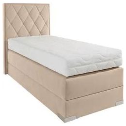 Boxspringbett, beige (dunkelbeige), B:100cm L:212cm, Bezug der Obermatratze: 100% Polyester, Bezug abnehm- und waschbar bis 60C;Unterbox und Kopfteil: Microvelours-Bezug (100% Polyester), Westfalia Schlafkomfort, Komplettbetten, Boxspringbett