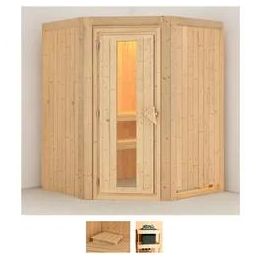 Sauna Karibu "Larin", beige (naturbelassen), ohne Ofen, (ohne Ofen), Saunen, ohne Ofen