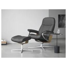 Relaxsessel stressless "Consul", grau (grau batick), B:82cm H:102cm T:72cm, Leder BATICK: BATICK ist ein leicht korrigiertes, durchgef&auml;rbtes und genarbtes M&ouml;belleder, bei dem die meisten Unebenheiten und Spuren in der Regel entfernt wurden., Sessel, Relaxsessel, mit Cross Base, Gr&ouml;&szlig;e S, M & L, Holzakzent Eiche, in 2 Bezugsqualit&auml;ten lieferbar