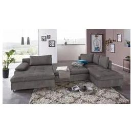 Wohnlandschaft Home Affaire "Labene U-Form", grau (fango), B:346cm H:82cm T:90cm, Struktur fein (95% Polyester, 5% Polyamid);Luxus-Microfaser ALTARA NUBUCK (100% Polyester);Kunstleder SOFTLUX / Struktur (100% Polyester);Struktur (100% Polyester), Sofas, Wohnlandschaft, wahlweise mit Bettfunktion und Bettkasten
