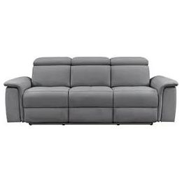 3-Sitzer Home Affaire "Pareli 229cm, manuelle u. elektr. Relaxfunktion in 2 Sitzen", grau (anthrazit), B:229cm H:98cm T:142cm, Webstoff (95% Polyester 5%Nylon), Sofas, USB, KT-Verstellung, LED Beleuchtung, in Echtleder, Kunstleder, Web