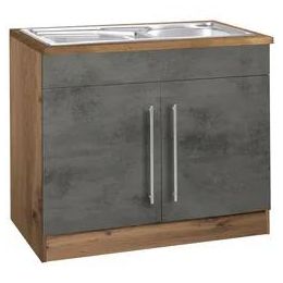 Sp&uuml;lenschrank KOCHSTATION "KS-Samos", grau (beton oxid, wotaneichefarben), B:100cm H:85cm T:60cm, Schr&auml;nke, Sp&uuml;lenschrank, 100 cm breit, inkl. Einbausp&uuml;le