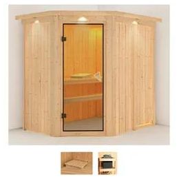 Sauna Karibu "Clara", beige (naturbelassen), ohne Ofen, (ohne Ofen), Saunen, ohne Ofen