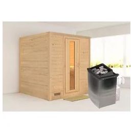 Sauna Karibu "Menja", beige (naturbelassen), Saunaofen, integrierte Steuerung, 9 kW, Saunen, Ofen 9 kW integr. Strg