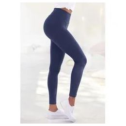 Leggings Lascana, Damen, Gr. 32/34, N-Gr, blau (marine), Single Jersey, Obermaterial: 95% Baumwolle, 5% Elasthan, unifarben, Basic, Basic lang, Hosen Leggings, mit breitem B&uuml;ndchen