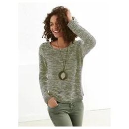 Rundhalspullover Casual Looks "Pullover", Damen, Gr. 40, gr&uuml;n (schilf, meliert), 54% Baumwolle, 46% Polyacryl, meliert, figurumspielend, Pullover Rundhalspullover