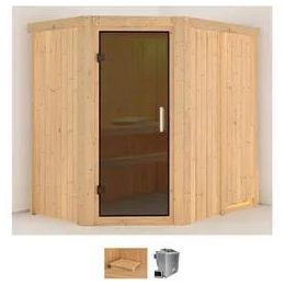 Sauna Karibu "Clara", beige (naturbelassen), ohne Ofen, (ohne Ofen), Saunen, ohne Ofen