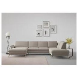 Sit & More Wohnlandschaft SIT & MORE "Fashion U-Form", braun (latte), B:338cm H:84cm T:207cm, Sofas, Wohnlandschaft, wahlweise mit Kopfteilverstellung, Vorziehsitz, motorisch, Nickelf&uuml;&szlig;e