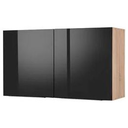 H&auml;ngeschrank KOCHSTATION "KS-Brindisi", schwarz (schwarz hochglanz, eichefarben), B:100cm H:57cm T:34cm, Holzwerkstoff, MDF, Schr&auml;nke, H&auml;ngeschrank, 100 cm breit, 2 T&uuml;ren